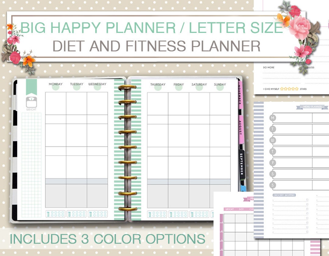 Diet and Fitness Printable Planner Letter Big Happy Planner Food ...