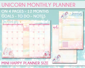 Happy Planner Printable Unicorn Monthly Planner Inserts | Etsy