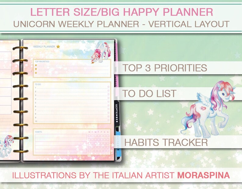 Big Happy Planner Letter Size Printable Unicorn Weekly Planner - Etsy