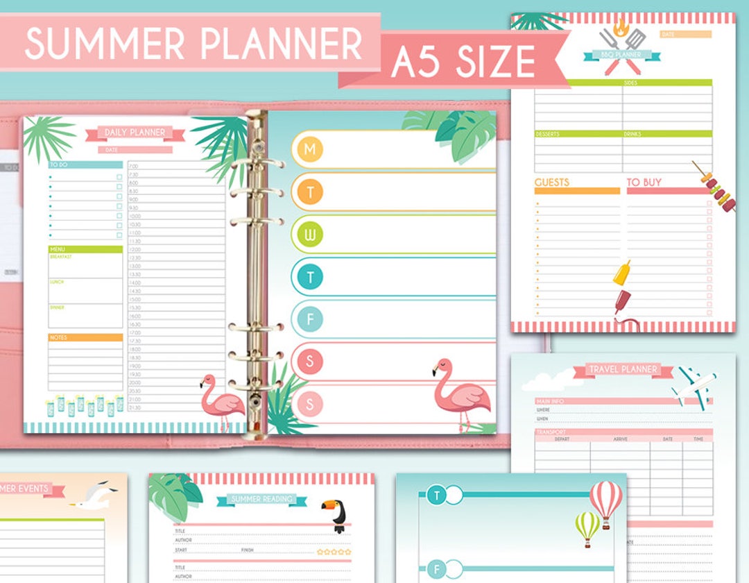 Printable Summer Planner Summer Journal Daily Inserts Filofax A5 Week ...