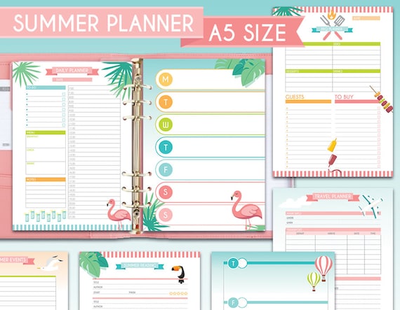 Printable Summer Planner Summer Journal Daily Inserts Filofax | Etsy