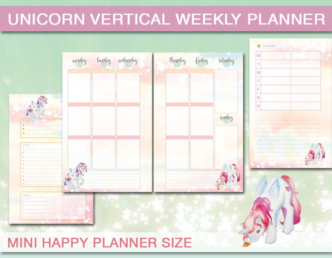 MINI Happy Planner Unicorn Printable Vertical Weekly Planner Inserts ...