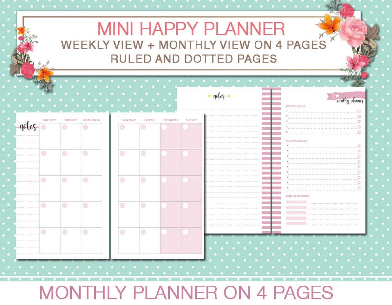 Mini Happy Planner Printable Kit Weekly and Monthly Planner Inserts ...