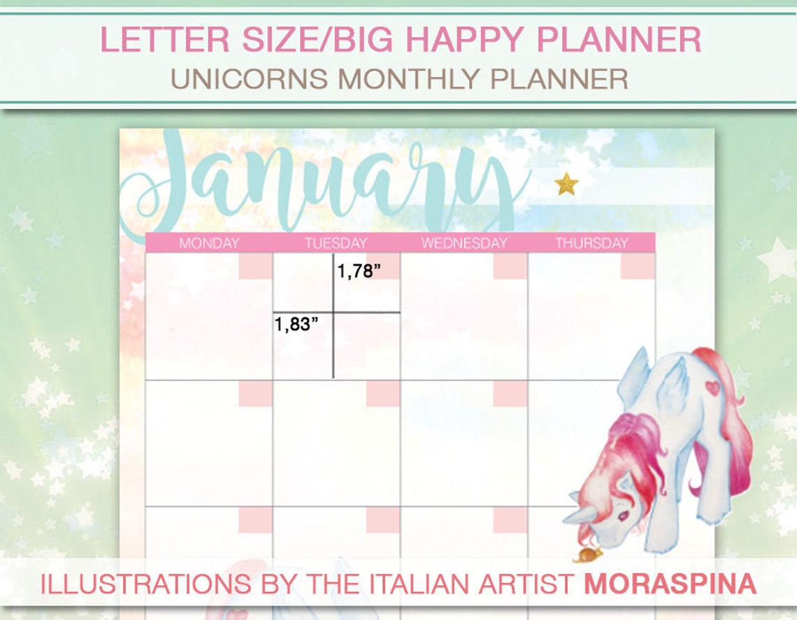 Big Happy Planner Printable Unicorn Monthly Planner Inserts | Etsy