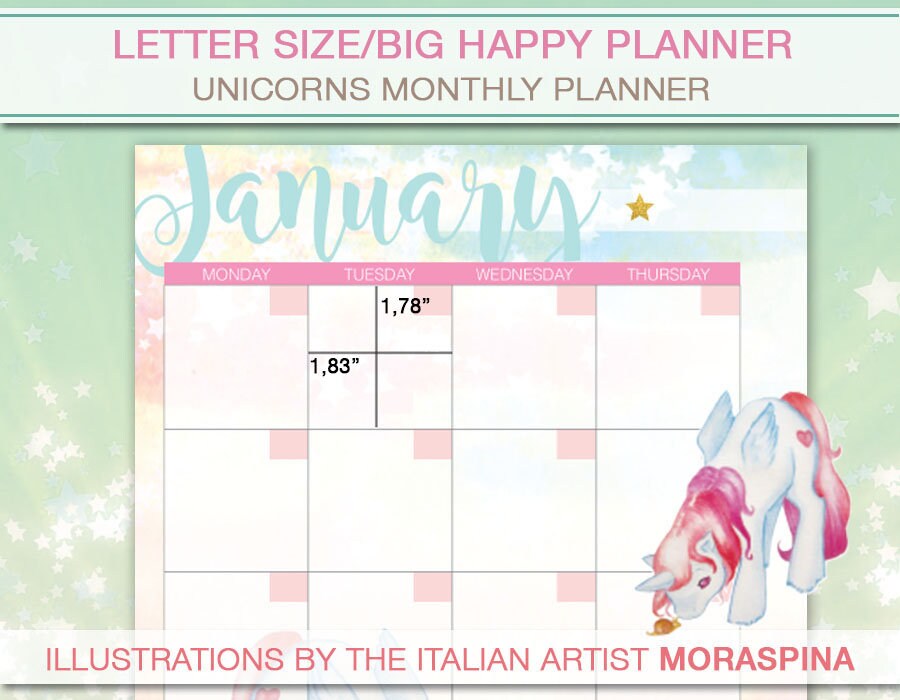 Big Happy Planner Printable Unicorn Monthly Planner Inserts, Printable ...