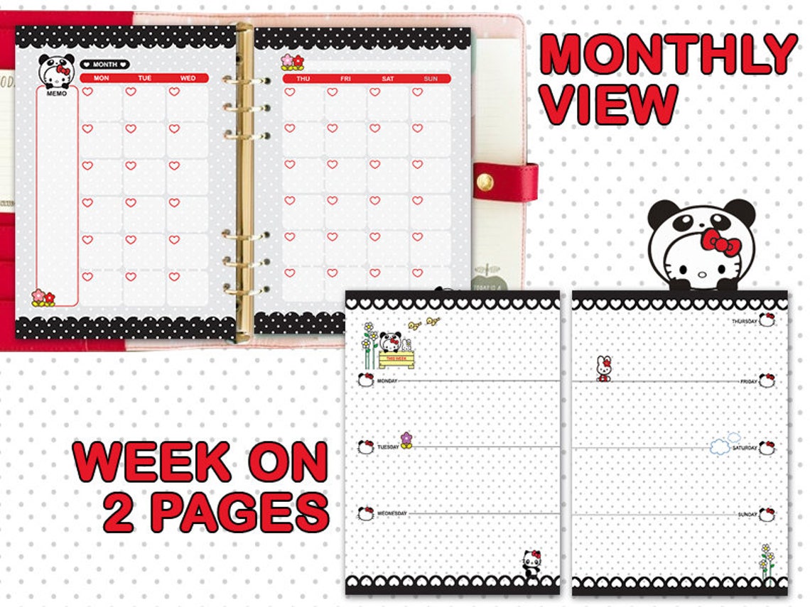 A5 Planner Panda Printable Planner Inserts, Week on Two Pages, Weekly ...