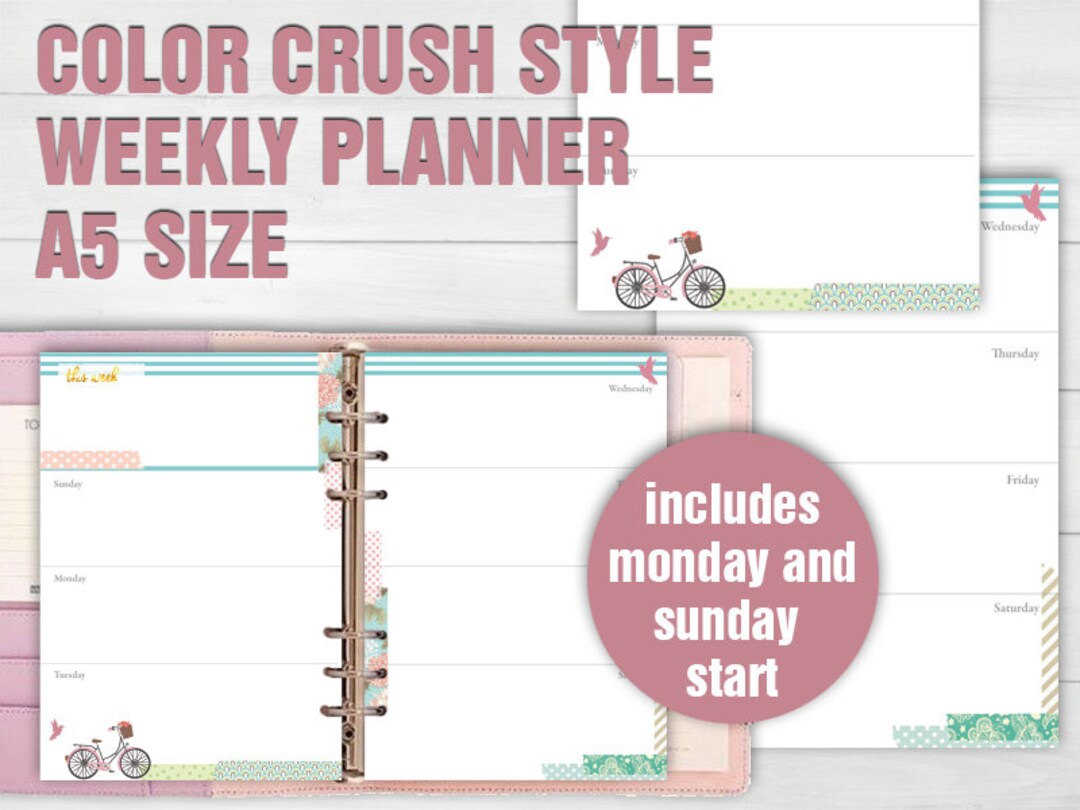 Printable Weekly Planner A5 Color Crush Style Inserts Week on Two Pages ...