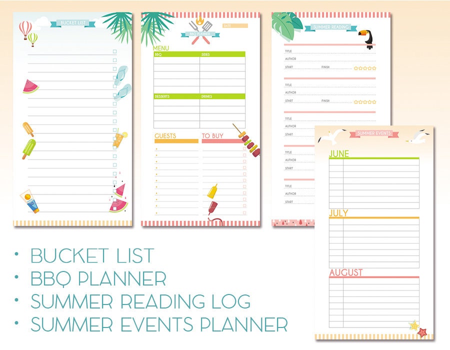 Printable Summer Planner Summer Journal Daily Inserts Filofax | Etsy