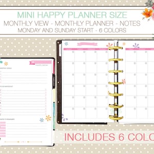 Mini Happy Planner Printable Monthly Planner on 4 Pages Notes to Do ...