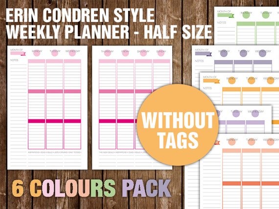 Erin Condren style printable weekly planner HALF SIZE | Etsy