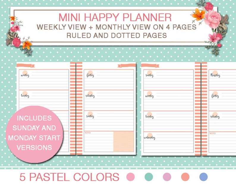 Mini Happy Planner Printable Kit Weekly and Monthly Planner Inserts ...