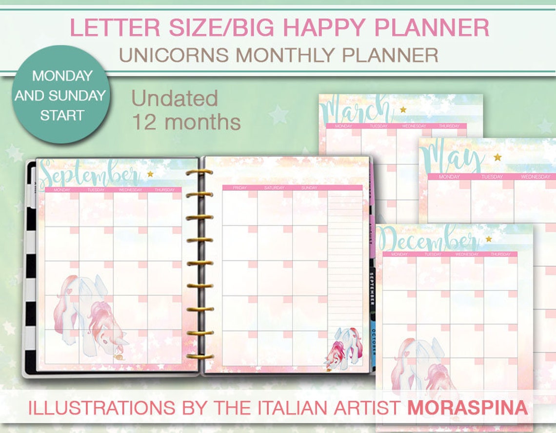 Big Happy Planner Printable Unicorn Monthly Planner Inserts | Etsy