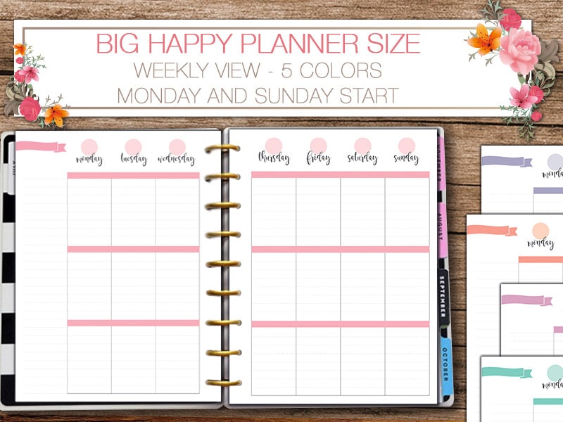 Happy Planner Printable Weekly Planner Inserts - Big Happy Planner ...