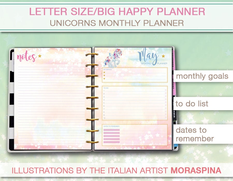 Big Happy Planner Printable Unicorn Monthly Planner Inserts - Etsy