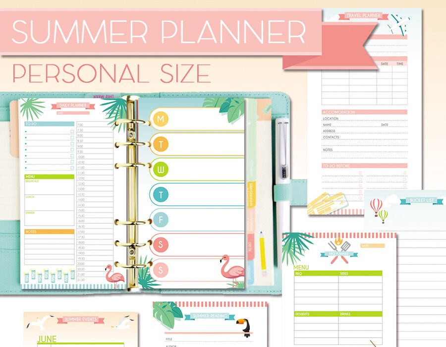 Printable Summer Planner Summer Journal Daily Inserts Filofax | Etsy