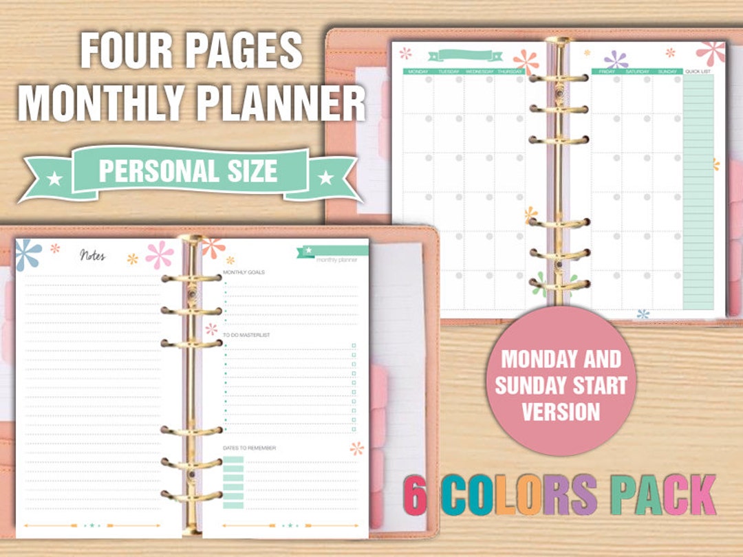 Personal Monthly Planner Printable Undated Monthly Calendar Filofax ...