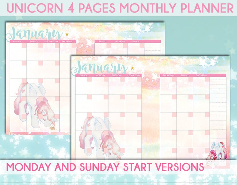 MINI Happy Planner Unicorn Printable Monthly Planner Inserts - Etsy