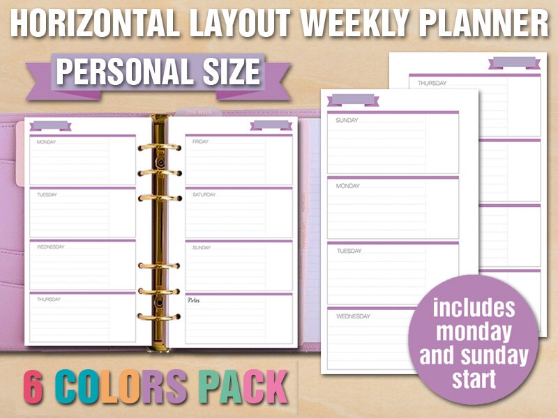 Erin Condren Style Printable Weekly Planner PERSONAL Size | Etsy