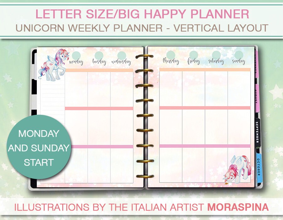 Big Happy Planner Letter Size Printable Unicorn Weekly Planner Inserts ...