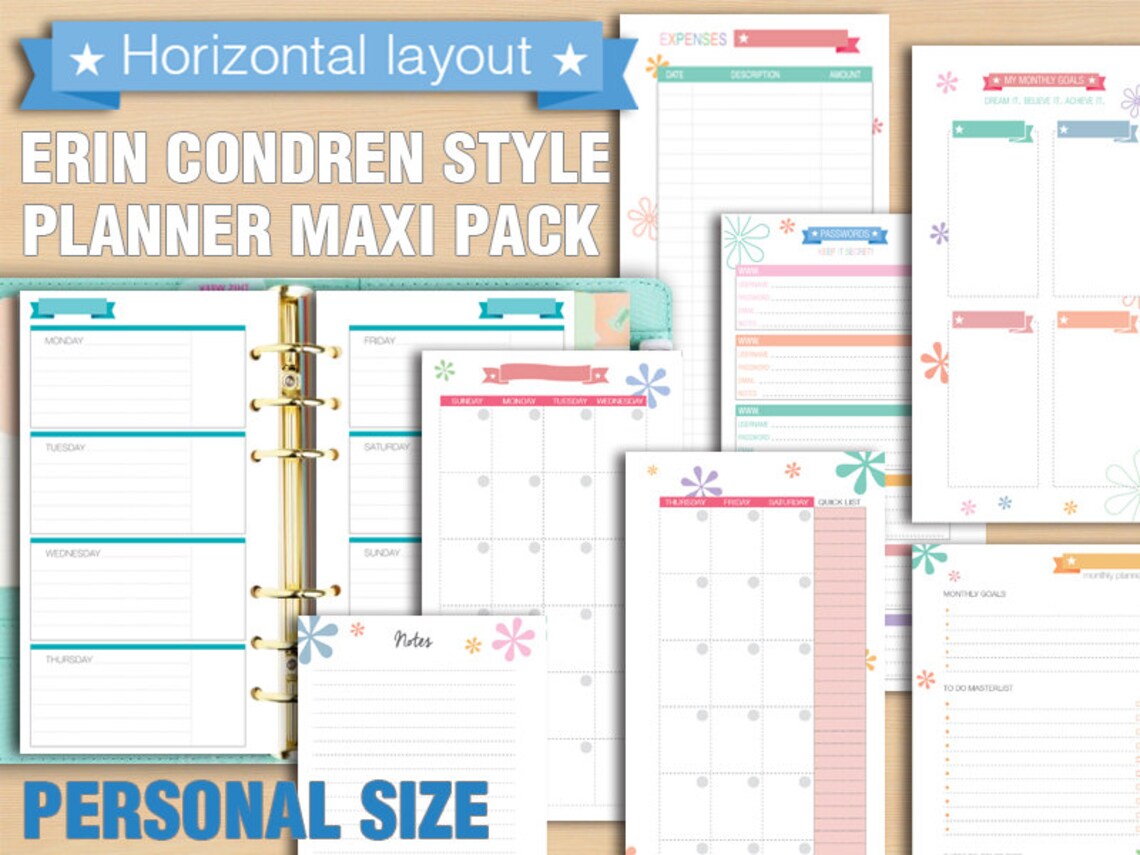 Erin Condren Style Planner Horizontal Layout Maxi Pack - Etsy
