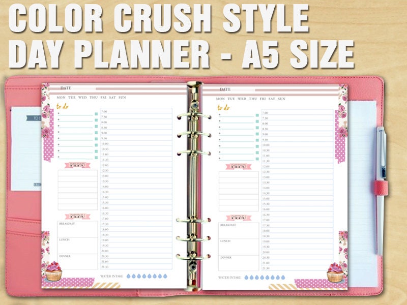 Color Crush Style Printable Daily Planner A5 Size Cupcakes | Etsy