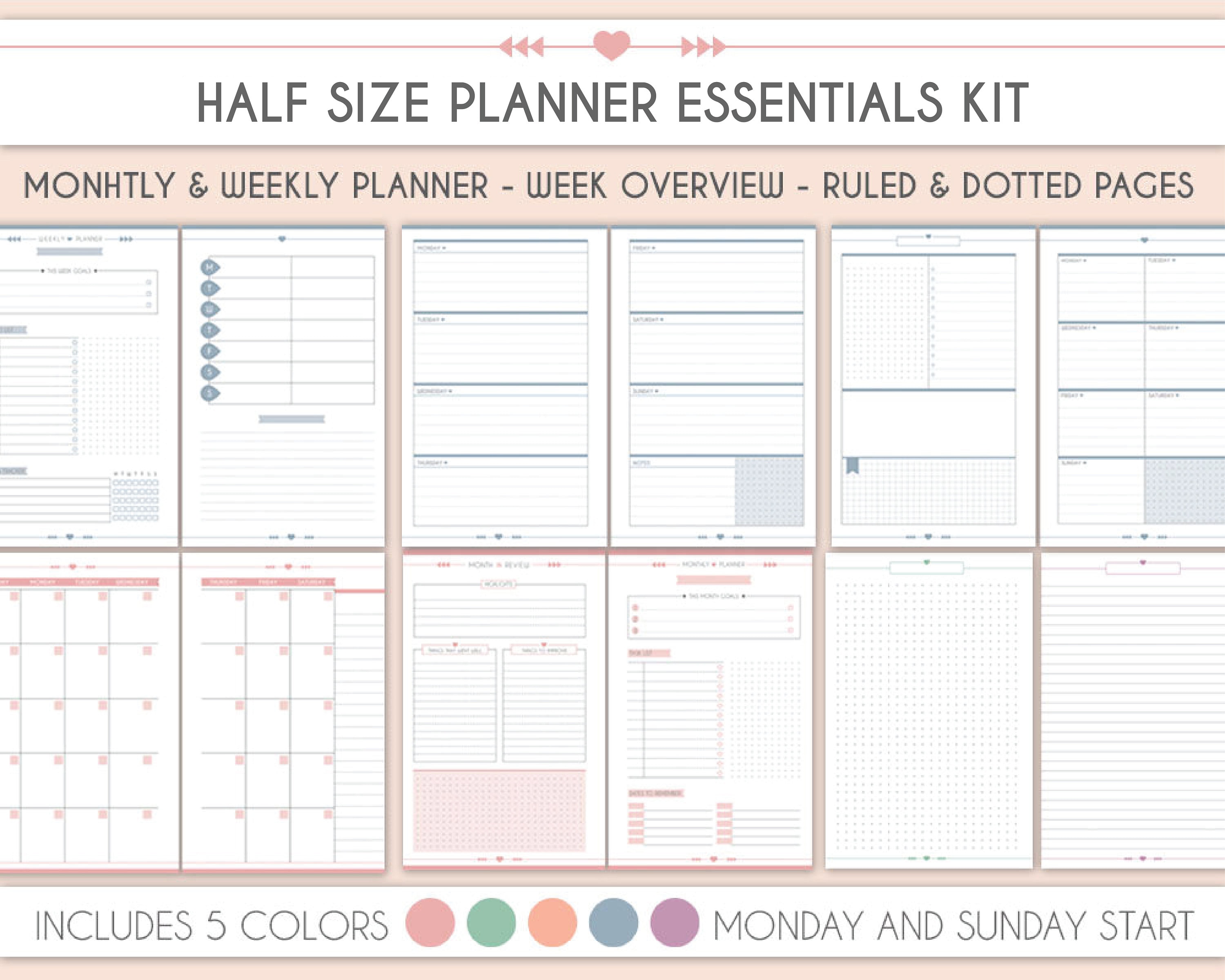 Half Size Planner Essential Pack Weekly Planner Monthly | Etsy