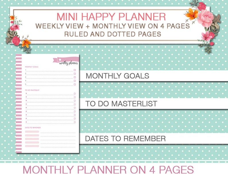 Mini Happy Planner Printable Kit Weekly and Monthly Planner Inserts ...