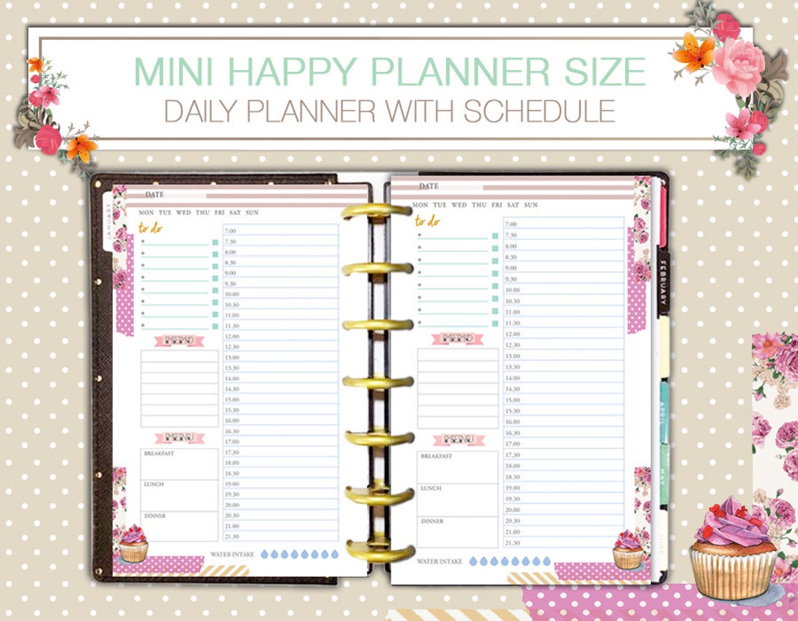Daily Schedule Mini Happy Planner Hourly Insert Printable Undated Pdf ...