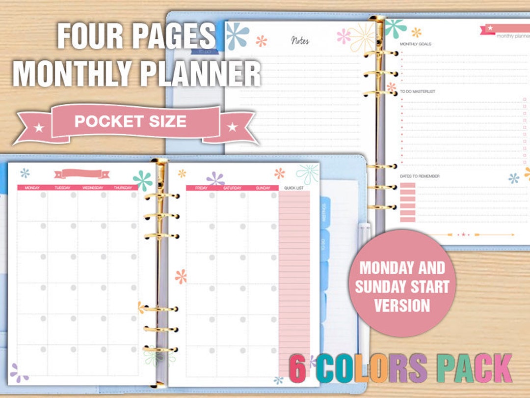 Pocket Size Monthly Planner Printable Planner Pages Monthly Spread ...