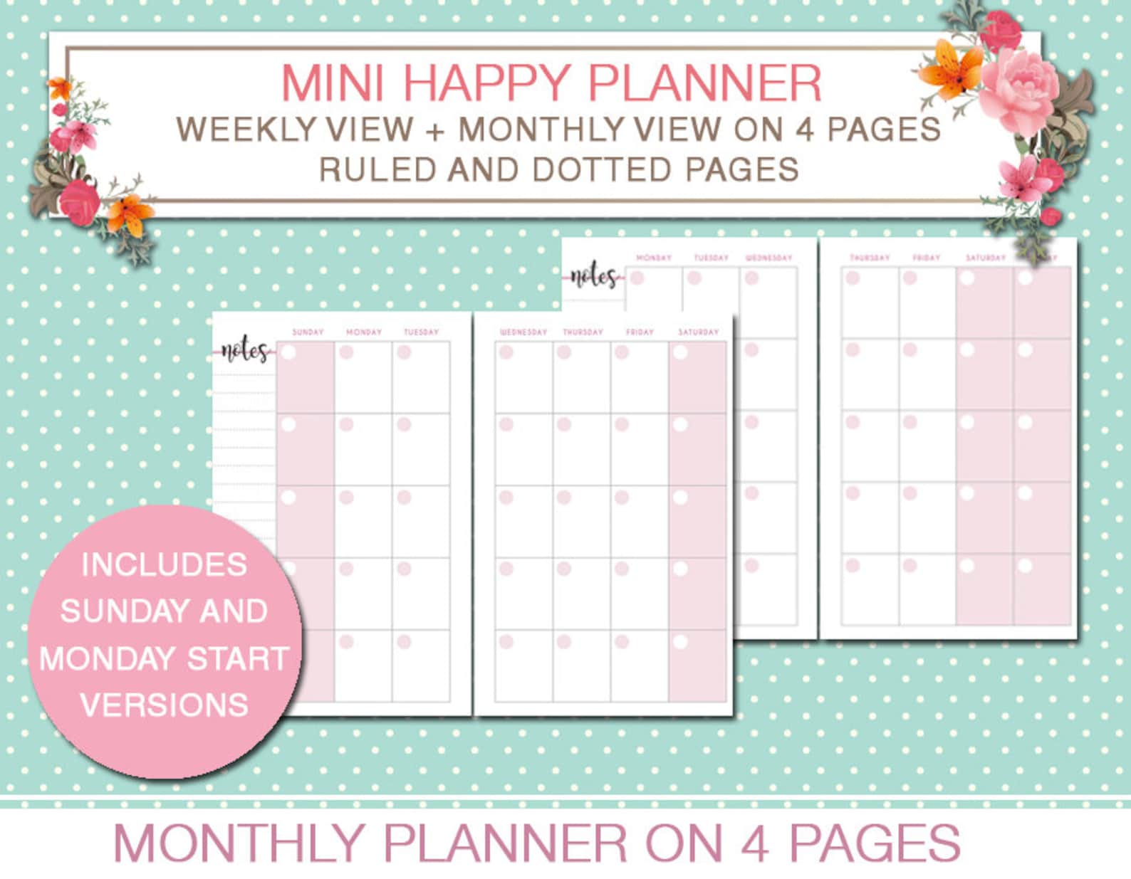 Mini Happy Planner Printable Kit Weekly and Monthly Planner Inserts ...