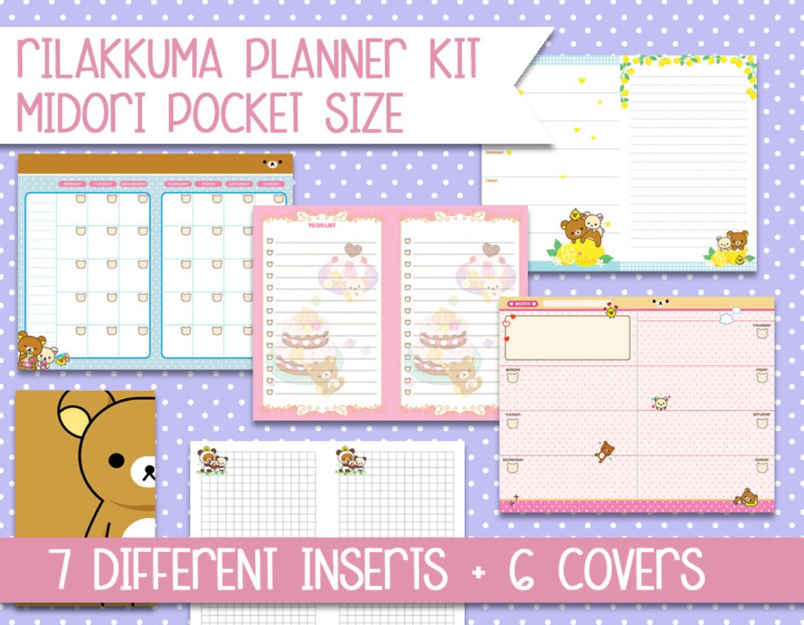 Rilakkuma Midori Pocket Printable Planner Kit Weekly View Wo2p Monthly ...