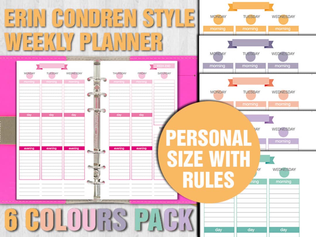 Erin Condren Style Printable Weekly Planner - Personal Size - WITH ...
