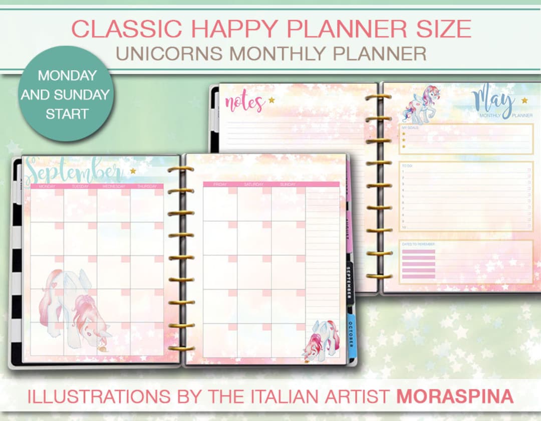 Happy Planner Printable Unicorn Monthly Planner Inserts, Printable ...