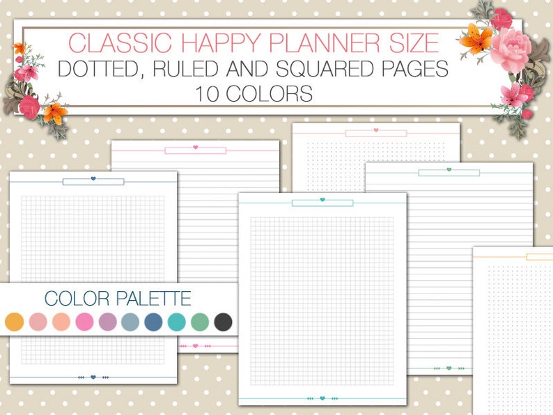 Happy planner dotted ruled squared notes pages printable PDF | Etsy
