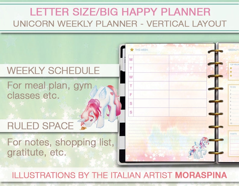 Big Happy Planner Letter Size Printable Unicorn Weekly Planner - Etsy