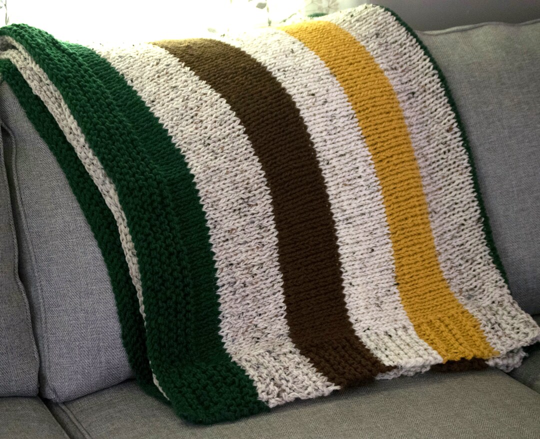 Customizable Striped Afghan, Made to Order Chunky Knit Sofa Throw, Home ...