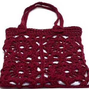 Small Red Shoulder Bag Dark Red Crocheted Tote W/ White - Etsy