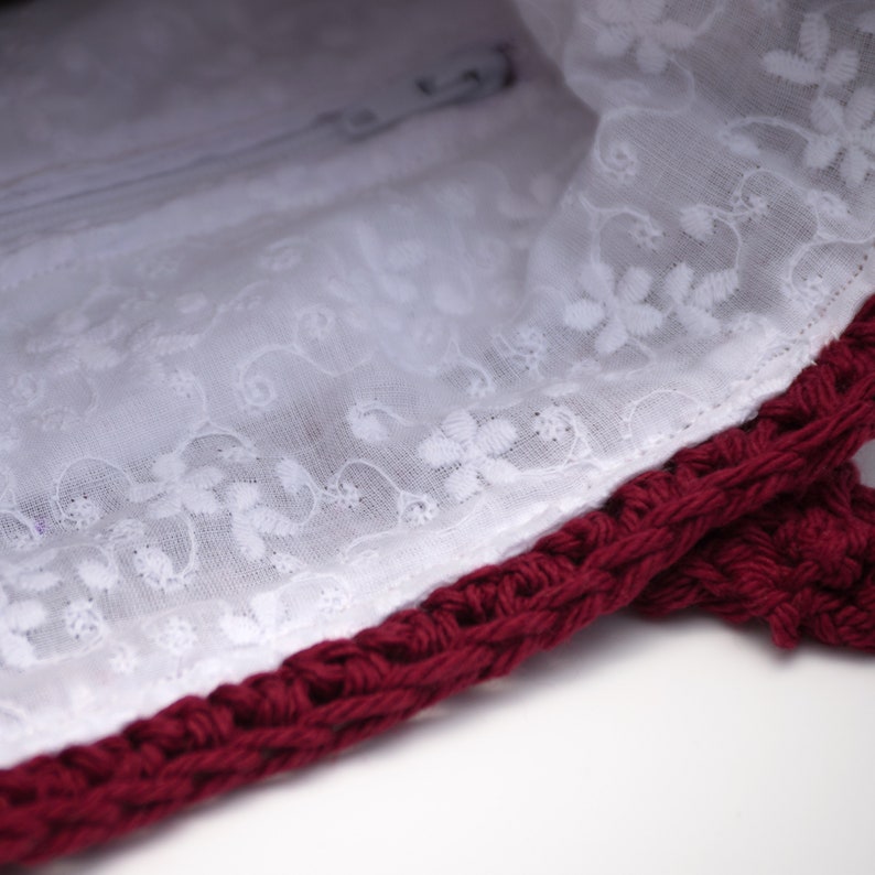 Small Red Shoulder Bag Dark Red Crocheted Tote W/ White - Etsy