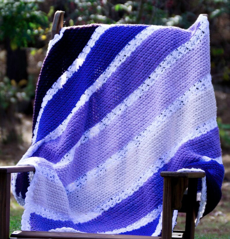 Purple Striped Afghan With Pink Lavender & White Ready to - Etsy