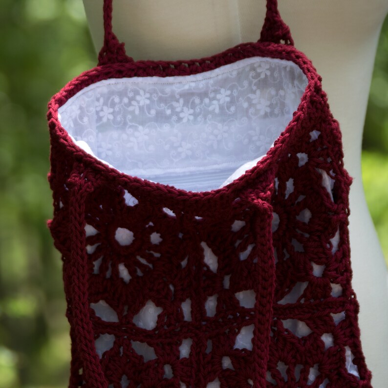 Small Red Shoulder Bag Dark Red Crocheted Tote W/ White - Etsy