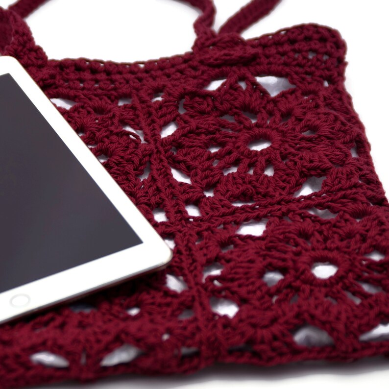 Small Red Shoulder Bag Dark Red Crocheted Tote W/ White - Etsy