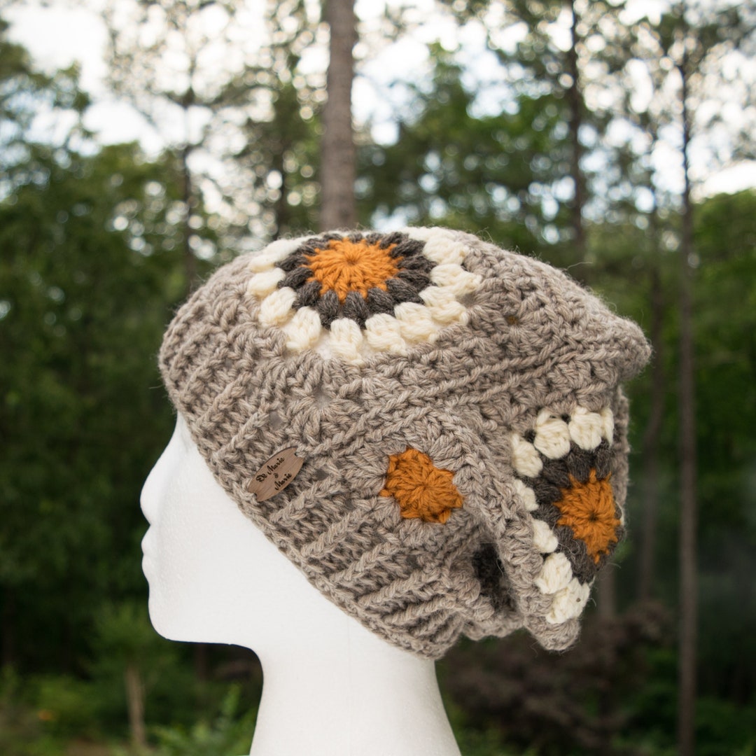 Satin Lined Wool Hat in Light Brown & Pumpkin Orange, Small Granny ...