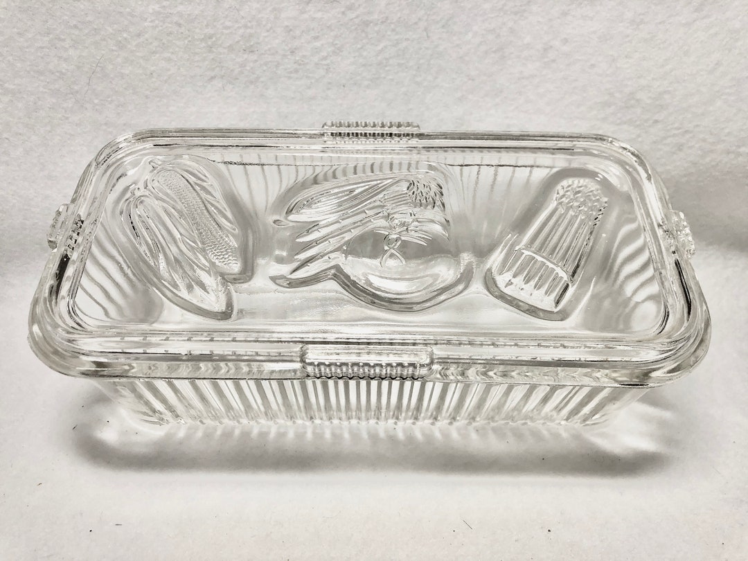 Vintage Federal Glass Refrigerator Dish With Embossed Vegetables - Etsy
