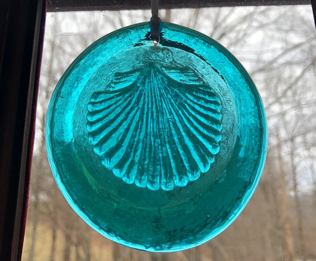 Vintage Turquoise Glass Scallop Shell Suncatcher Made in Vermont - Etsy