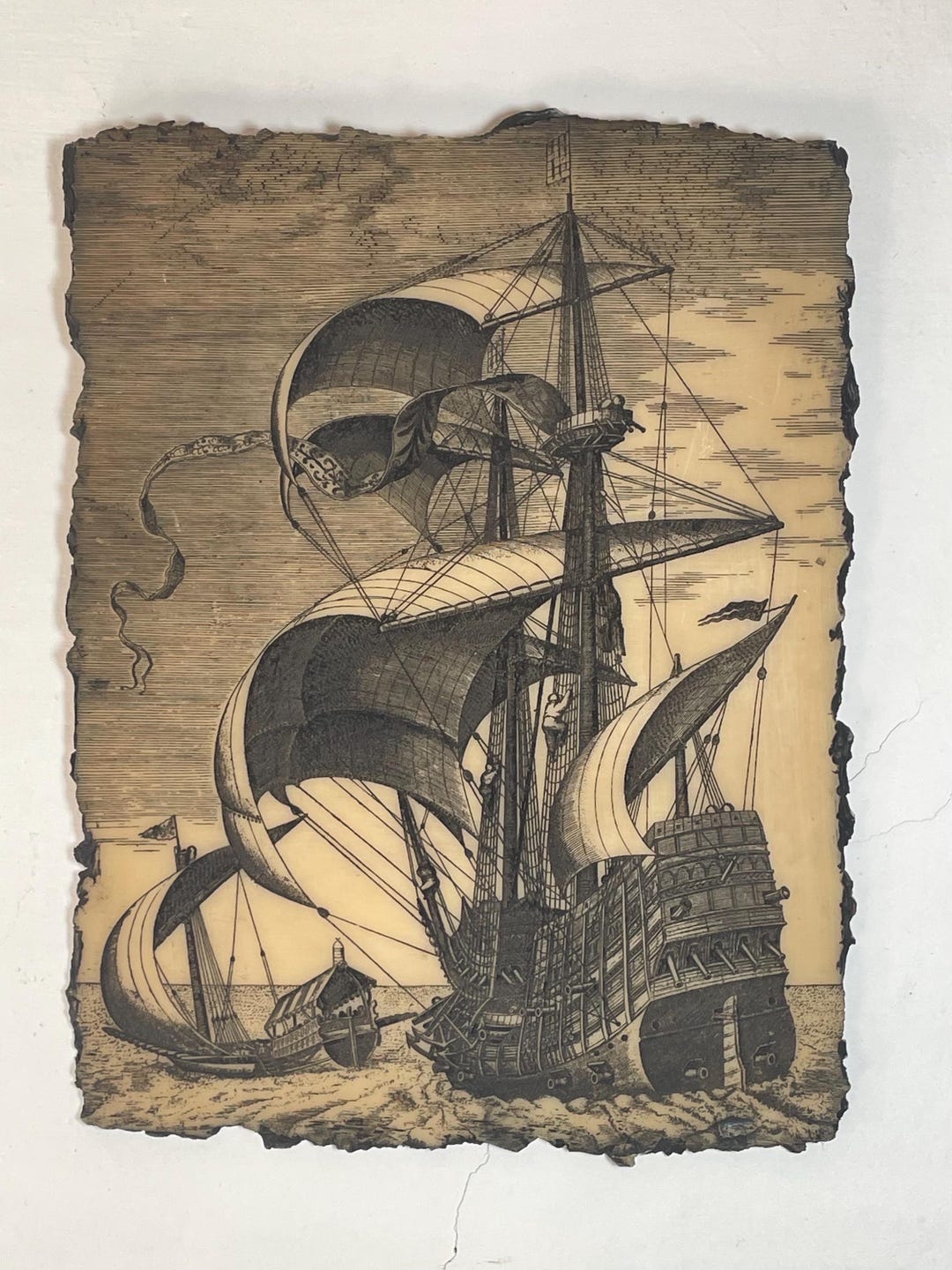 Vintage Artini Nautical Engraving of a Very Early Armed 3-master Ship ...