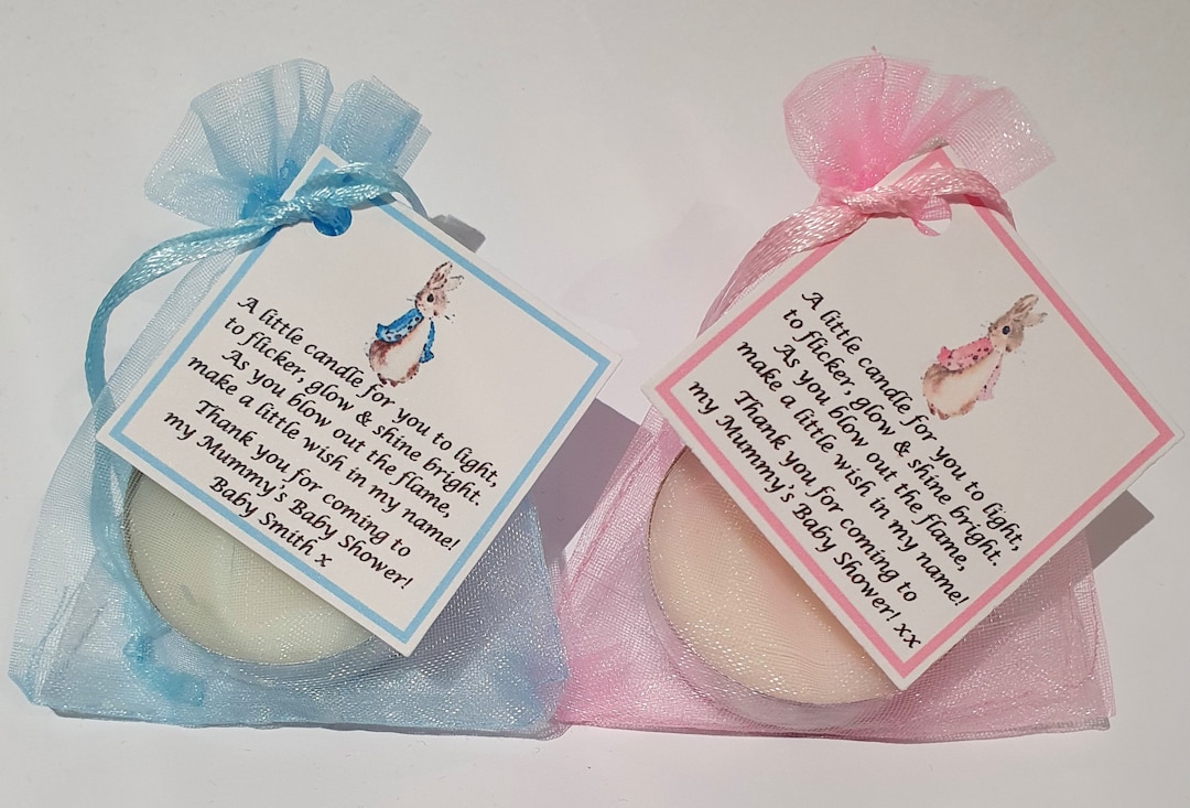 15 X Personalised Baby Shower Peter Rabbit Candle Favours - Keepsake ...