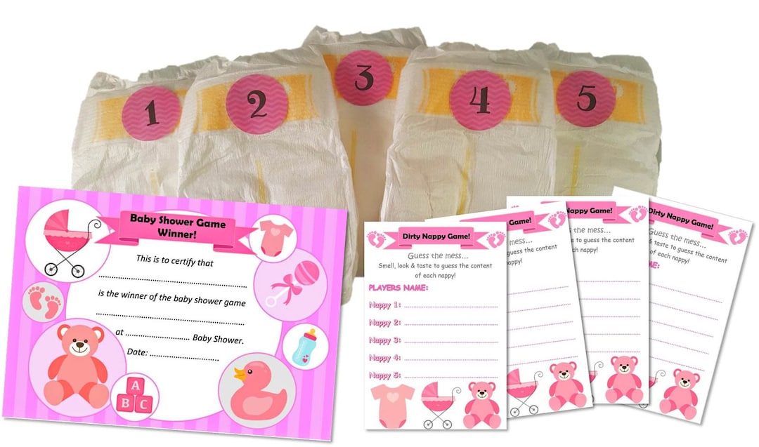 Nappy Baby Shower Game - What's in the Nappy? Pink / Blue / Yellow ...