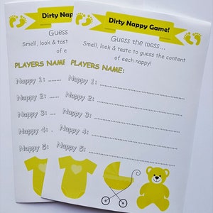Nappy Baby Shower Game - What's in the Nappy? Pink / Blue / Yellow ...