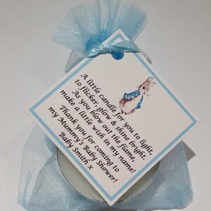 15 X Personalised Baby Shower Peter Rabbit Candle Favours - Keepsake ...