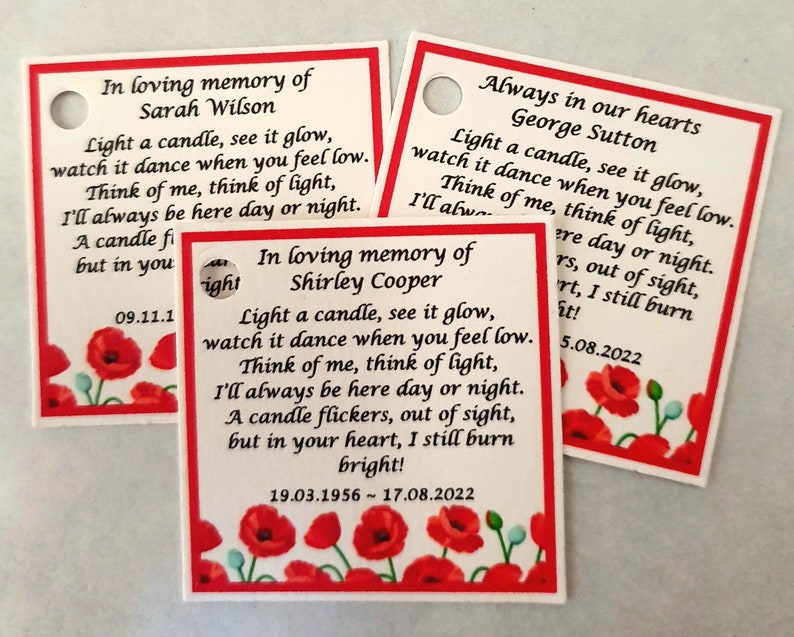 Personalised Candle Favour Memorial / Funeral Labels / Tags - Etsy